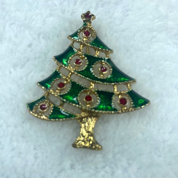 Jewelry | Christmas Tree Jewelry Pin Brooch Enamel Paint Gold Tone Red ...